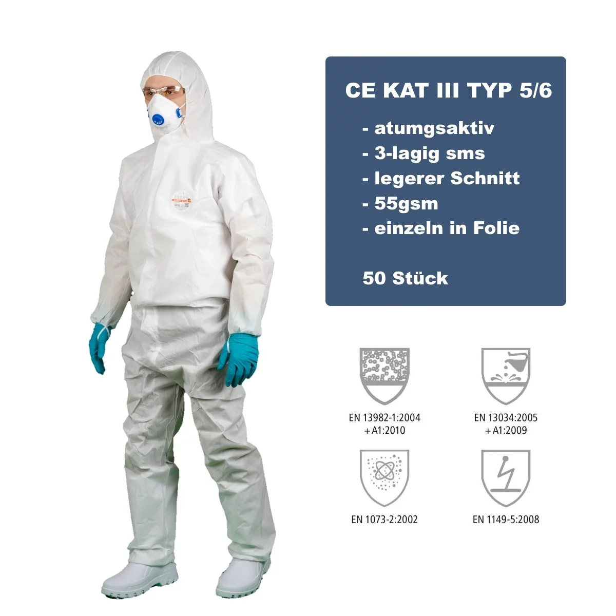50 Schutzoveralls CE Kat III Typ 5&6 weiss, 231,20